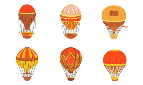 Vintage Colorful Hot Air Balloons Set Retro Air Transport Illustration