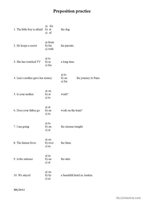 Preposition Practice General Gramma… English Esl Worksheets Pdf And Doc