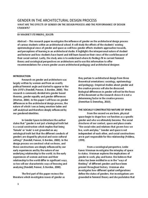 Gender And The Architectural Design Process Pdf Gender Gender Studies