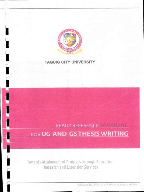 Ready Reference Manual For Ug And Gs Thesis Writing Taguig City