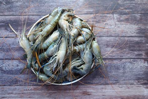 Close Up Of Raw King Prawn On Table Stock Image Image Of Fish