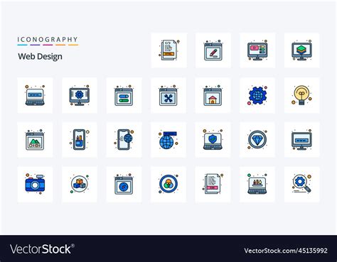 25 Web Design Line Filled Style Icon Pack Vector Image