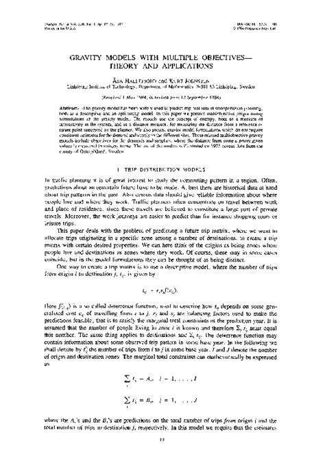 Pdf Gravity Models With Multiple Objectives— Theory And Applications