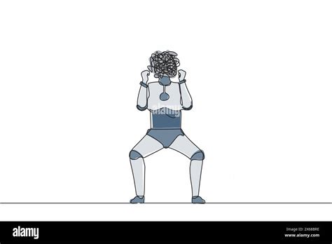 single continuous line drawing robot with round scribbles instead of