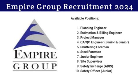 Empire Group Recruitment 2024 For Site Supervisor Foreman Planning