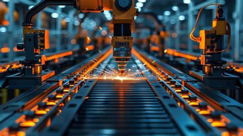 Automated Welding Arm On Factory Assembly Line For Vehicle Production Concept Automated Welding