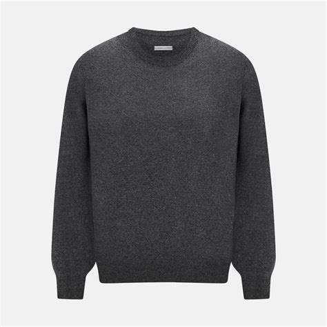 Charcoal Grey Cashmere Round Neck Jumper Turnbull And Asser