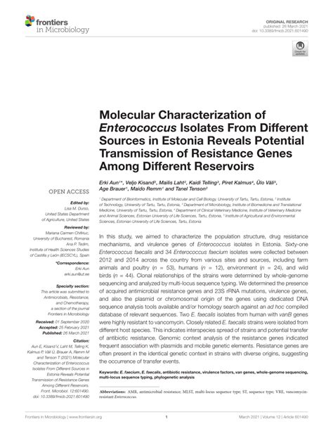 Pdf Molecular Characterization Of Enterococcus Isolates From Different Sources In Estonia