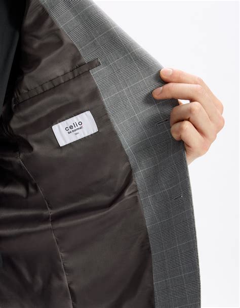Veste De Costume Slim Stretch à Carreaux Gris Celio Be Normal