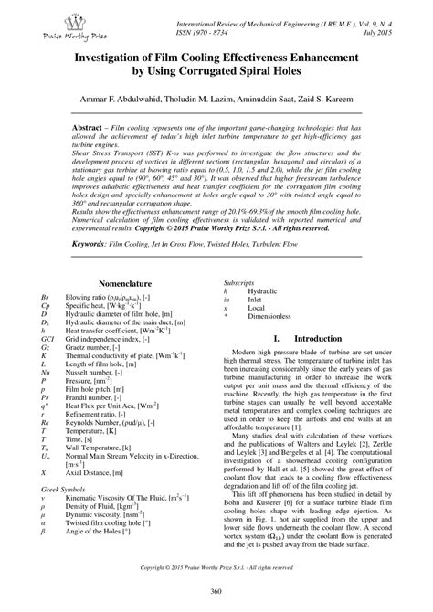 Pdf Investigation Of Film Cooling Effectiveness Enhancement By Using