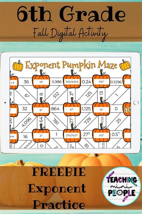 Exponent Maze Fall Math Digital Activity 6th Grade Freebie Distance
