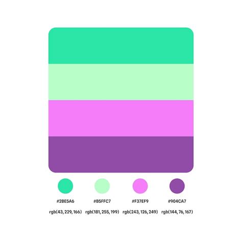 Hex 및 Rgb 색상 영감 녹색 민트 핑크 보라색 프리미엄 벡터