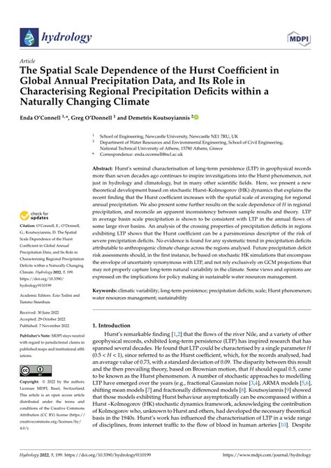 Pdf The Spatial Scale Dependence Of The Hurst Coefficient In Global