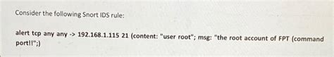 Solved Consider The Following Snort Ids Rule Alert Tcp Any
