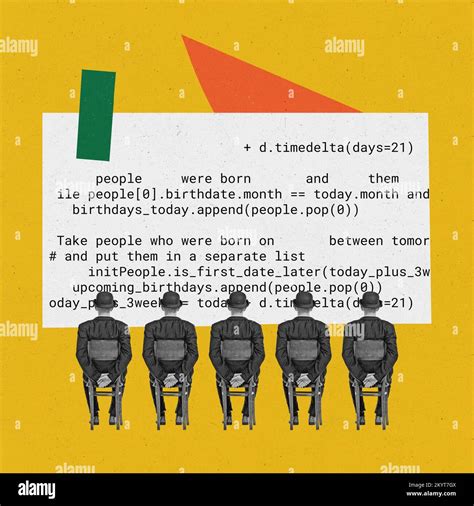Contemporary Art Collage Creative Design Group Of Men Sitting In Front Of Coding Screen And