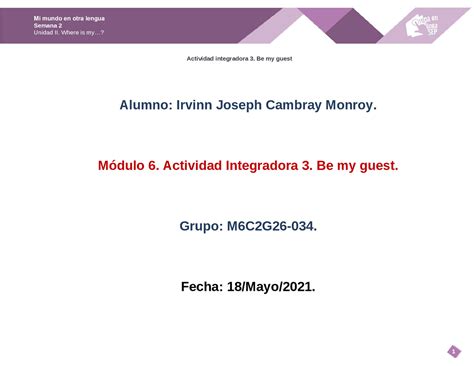 Módulo 6 Actividad Integradora 3 Be My Guest Ejercicios De Inglés