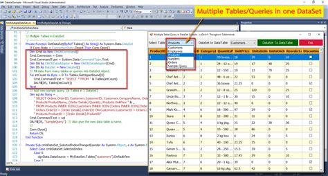 Vbnet โค้ดตัวอย่างของการนำชุดข้อมูลหลายชุดทั้ง Table หรือ Query ใส่