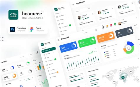 Hoomeee Real Estate Admin Dashboard Figma And PSD Template UI Elements