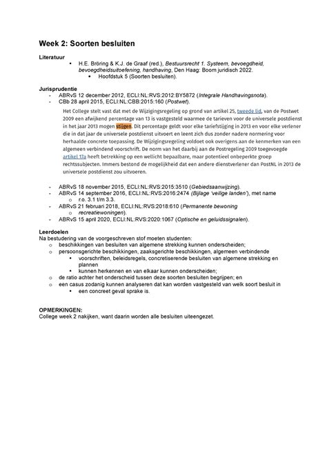 Week 2 Werkgroepopdrachten Week 2 Week 2 Soorten Besluiten