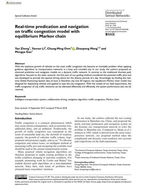 Pdf Real Time Predication And Navigation On Traffic Congestion Model With Equilibrium Markov Chain