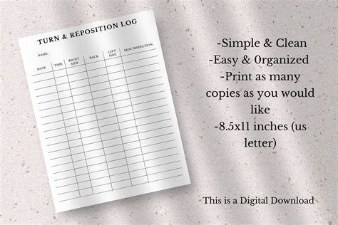 Turn And Reposition Log Patient Positioning And Turn Chart Patient