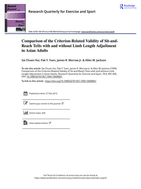 Comparison Of The Criterion Related Validity Of Sit And Reach Tests With And Without Limb Length