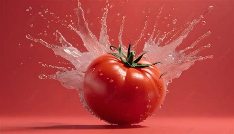 Tomato Exploding Explosion Splashing With Water In The Air Background