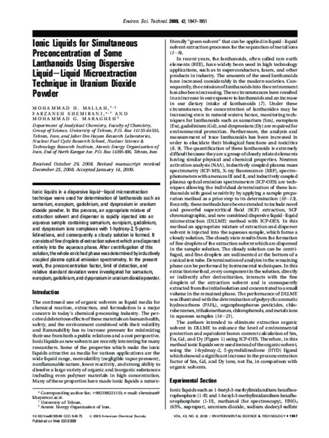Pdf Ionic Liquids For Simultaneous Preconcentration Of Some Lanthanoids Using Dispersive