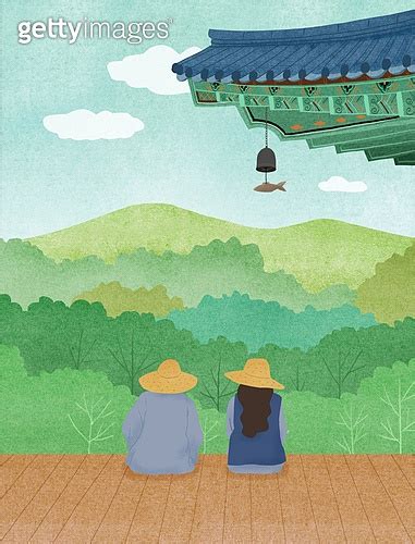 일러스트 한국 동아시아 큰절 한국전통 템플스테이 주제 휴가 주제 회복 컨셉 휴식 정지활동 자연