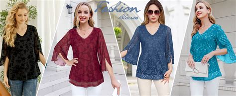 Bebonnie Womens Ruffle 34 Sleeve V Neck Double Layers Mesh Blouses