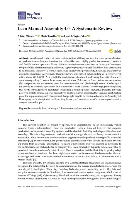 Pdf Lean Manual Assembly 4 0 A Systematic Review