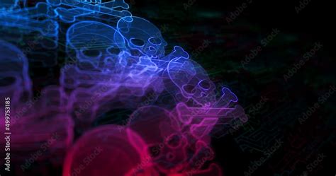 Skull Pirate Online Cyberattack Hack Threat And Breach Security Hologram Symbol On A