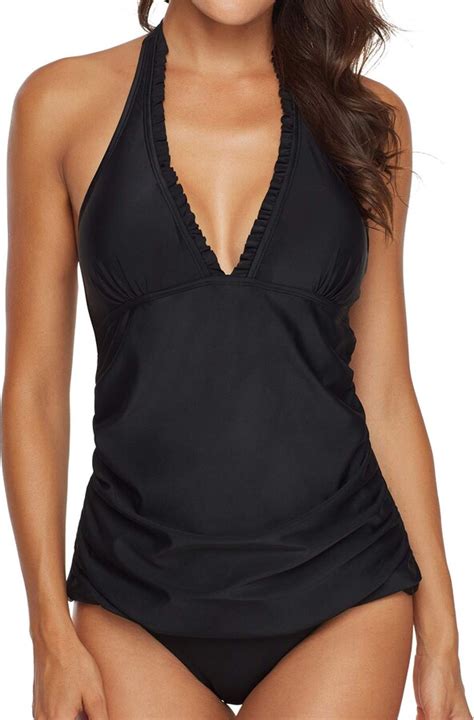 Annjo Two Piece Swimsuit Sexy V Neck Ruffle Halter Backless Flyaway