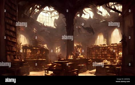 Beautiful Old Fantasy Library Full Of Magical Books Stock Photo Alamy