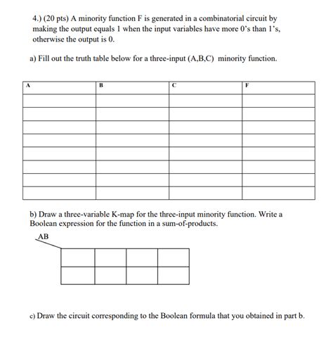 Solved 4 20 Pts A Minority Function F Is Generated In A