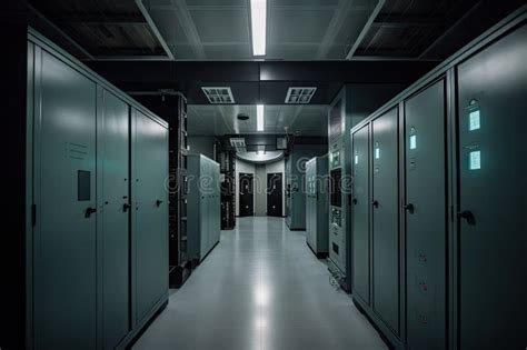 High Tech Storage Data Center With Advanced Security Systems Including Biometric Access And