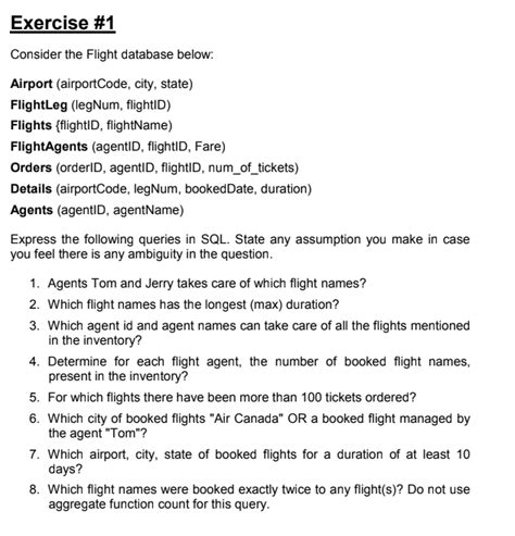 Solved Exercise Consider The Flight Database Below Chegg
