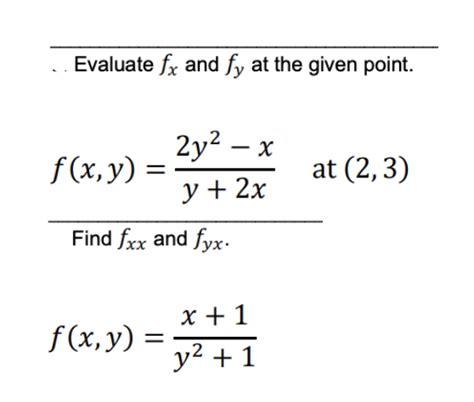 Solved Evaluate Fx And Fy At The Given Point Y X F X Y Chegg