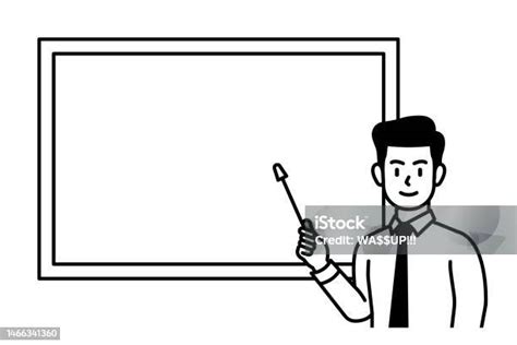 설명하고 안내하기 위해 화이트보드를 가리키는 사업가 또는 교사 개념에 대한 스톡 벡터 아트 및 기타 이미지 개념 결심