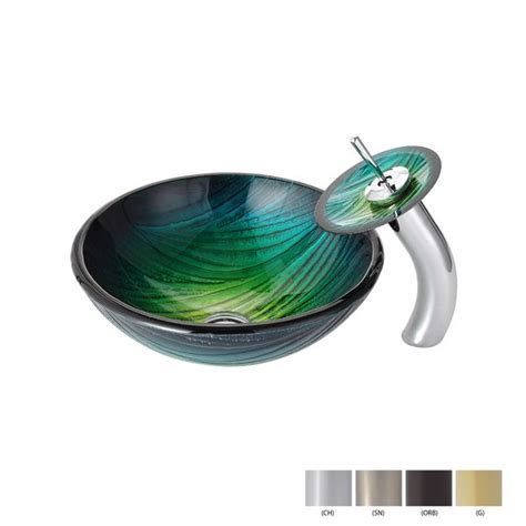 Kraus Nei Glass Vessel Sink And Waterfall Faucet Glass Sink Glass Bathroom Sink Waterfall Faucet