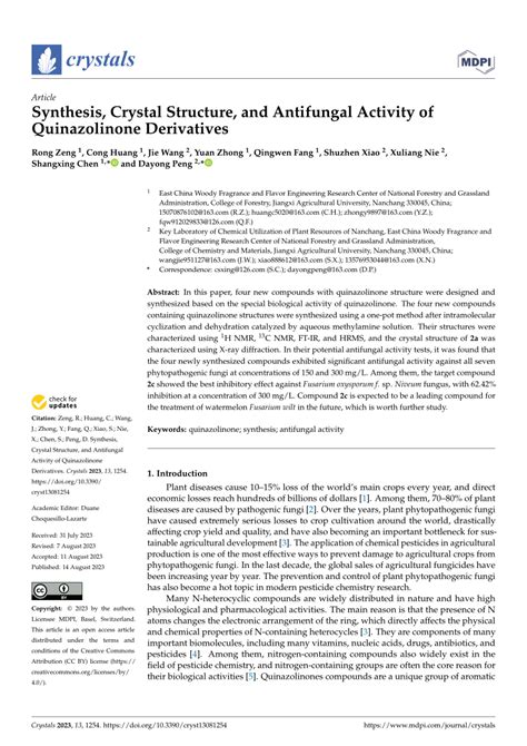 Pdf Synthesis Crystal Structure And Antifungal Activity Of