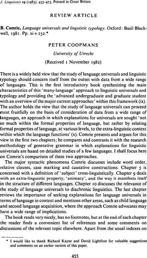 Language Universals And Linguistic Typology Journal Of Linguistics Cambridge Core