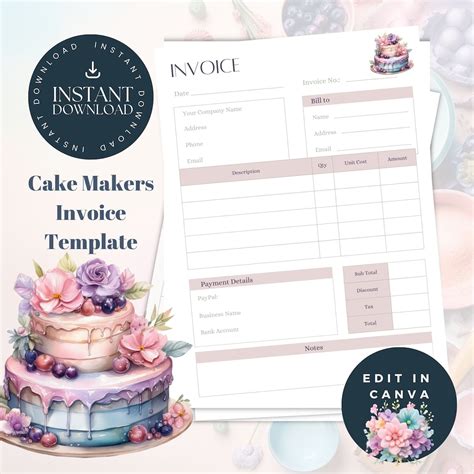 Cake Makers Invoice Template Bakery Billing Document Digital