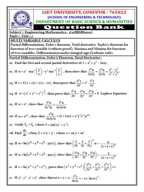 Eng Math 1 Pdf Maxima And Minima Derivative