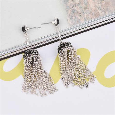 2018 Retro Style Silvery White Long Gold Chain Drop Statement Earrings