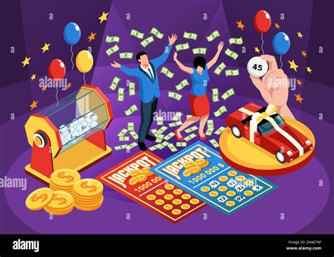 Isometric Lottery Winning Concept With Happy Woman Getting Jackpot
