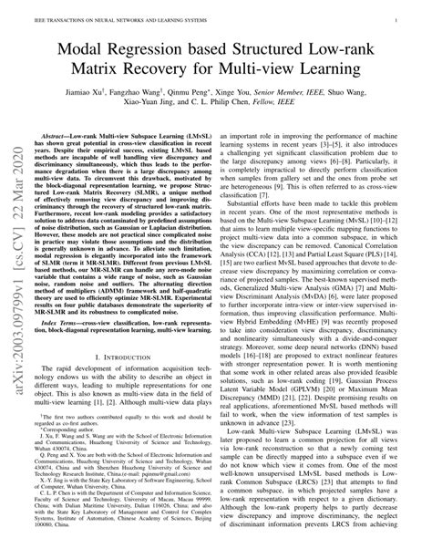 Pdf Modal Regression Based Structured Low Rank Matrix Recovery For