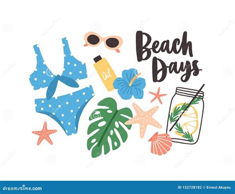 Stylish Summer Composition With Beach Days Phrase Handwritten With Cursive Calligraphic Font