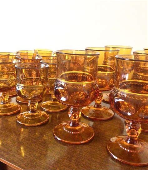 Vintage Amber Tiffin Kings Crown Thumbprint Glasses Set Of 22