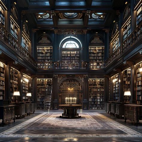 Luxurious Grand Historical Library With Detailed Design Premium Ai